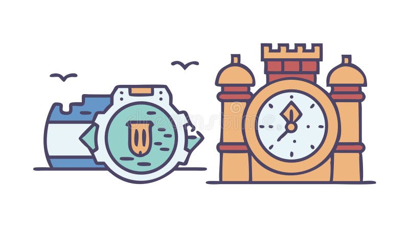 Castle with Clock Tower, Historical Timekeeping, Vector Design ...