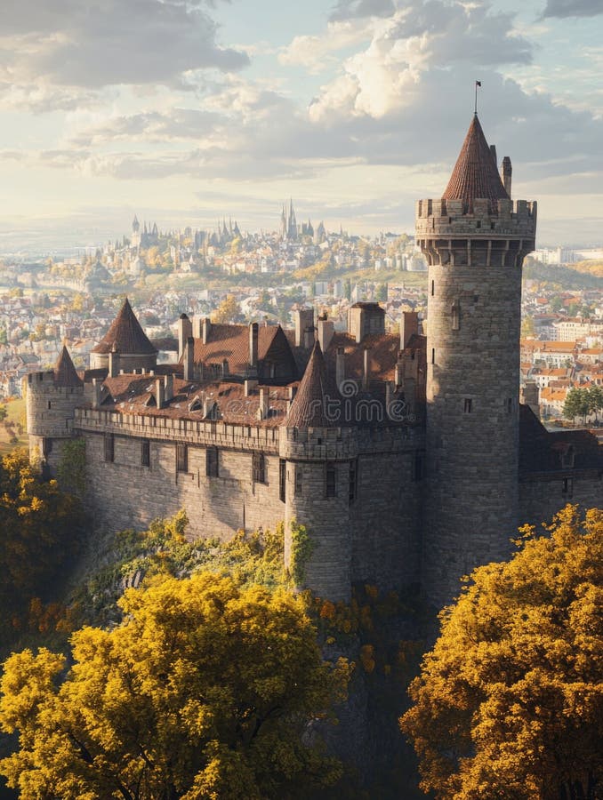 Castle with clock tower stock photo. Image of honeymoon - 380433510