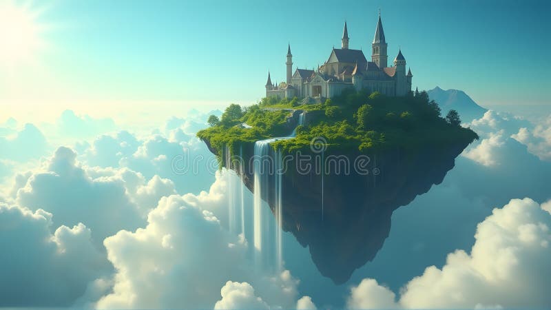 Castle in the Clouds. Set Against a Backdrop of Fluffy Clouds and ...