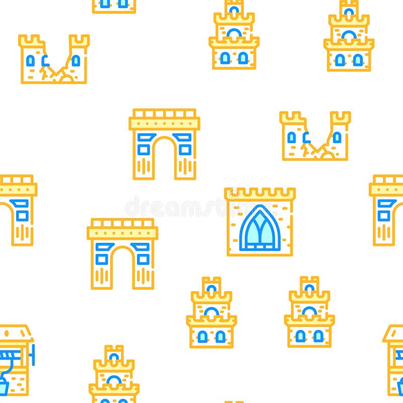 Castle Construction Vector Seamless Pattern Stock Vector - Illustration ...