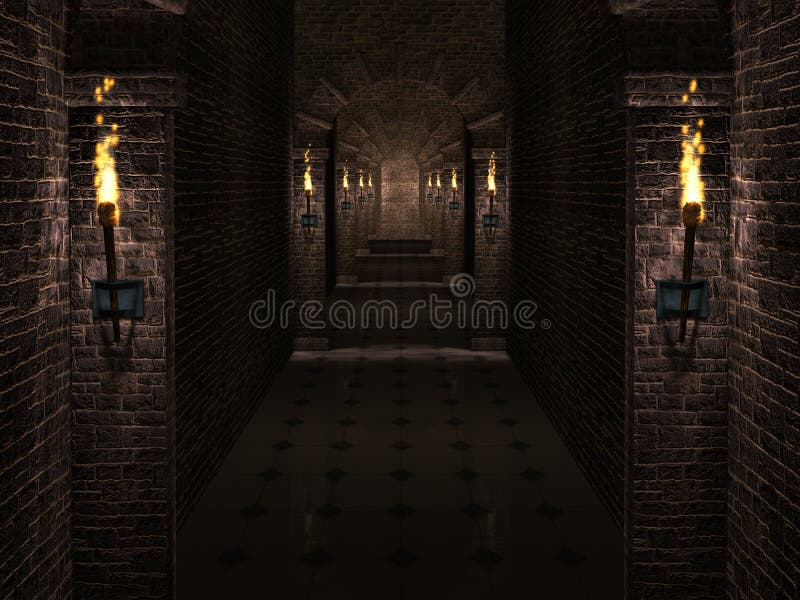 Medieval Corridor and Iron Castle Gate Stock Illustration ...
