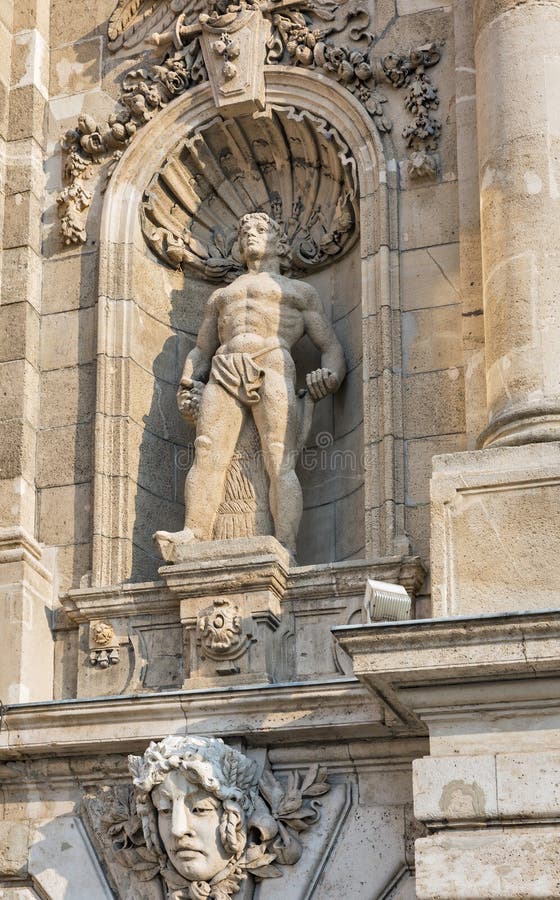 Castle Courtyard Gate Wall Statue in Budapest Royal Palace. Stock Image ...