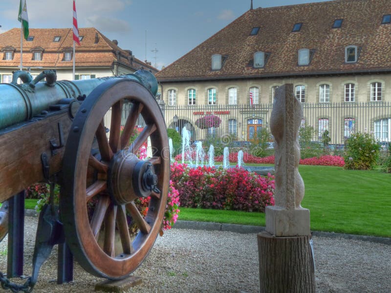 Castle Courtyard in HDR, Morges, Switzerland Stock Photo - Image of ...