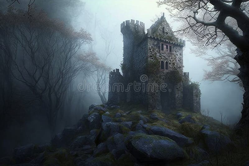 A Castle in a Dream, Surrounded by Fog, Created by Generative Ai Stock ...