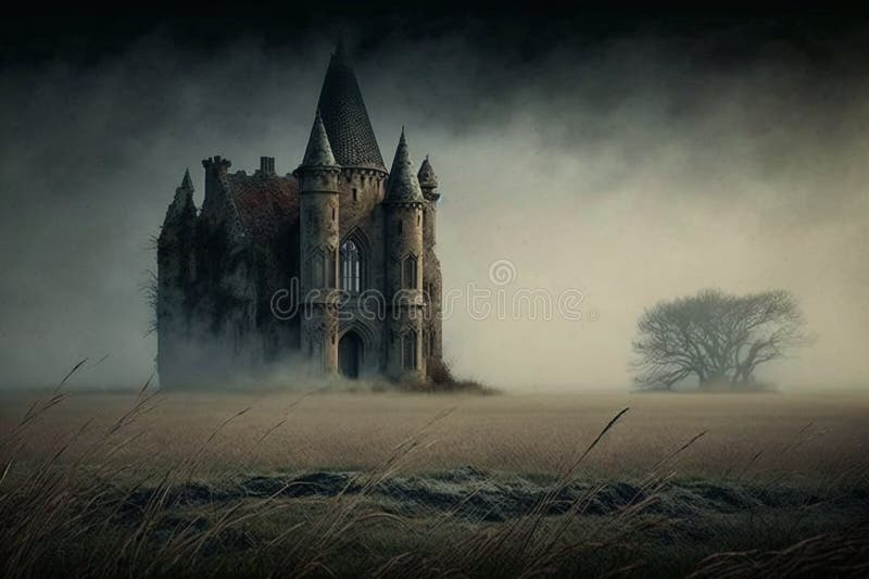 A Castle in a Dream, Surrounded by Fog, Created by Generative Ai Stock ...