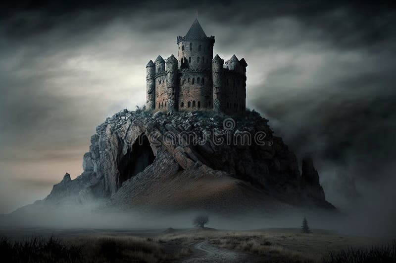 A Castle in a Dream, Surrounded by Fog, Created by Generative Ai Stock ...