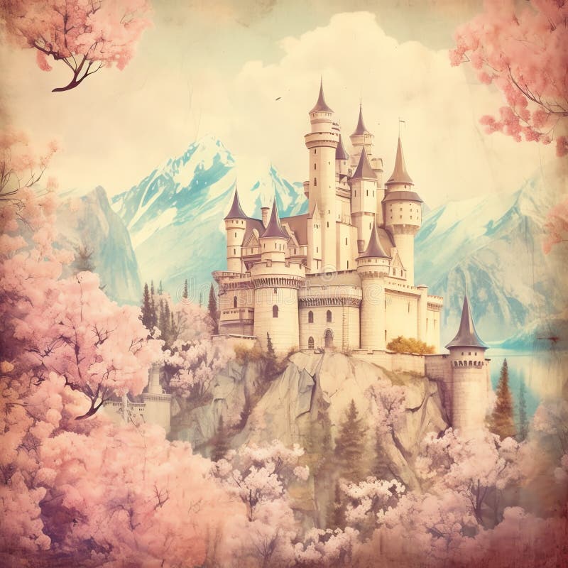 Castle Fantasy Old Paper, Junk Journal Digital Paper Stock Illustration ...