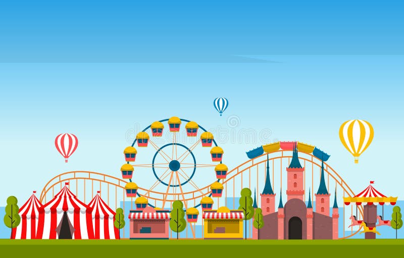 Castle Ferris Wheel Amusement Park Happy Holiday Illustration Stock ...