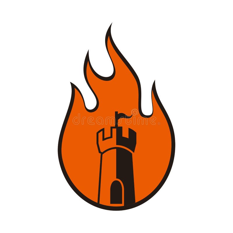 Castle on Fire Flame Flat Icon Logo Stock Vector - Illustration of logo ...