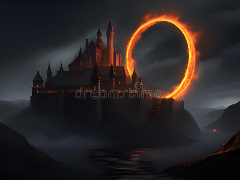 A Castle with a Fire Ring in the Middle Stock Illustration ...