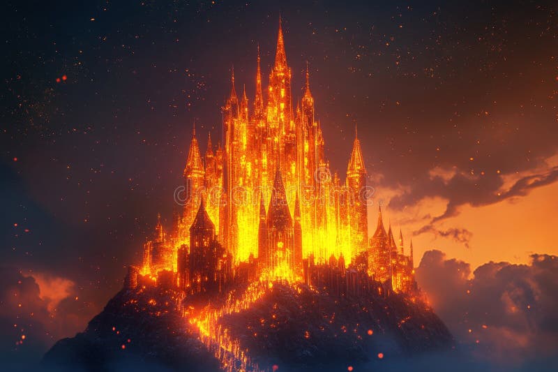 Castle is on Fire and Surrounded by Clouds Stock Illustration ...