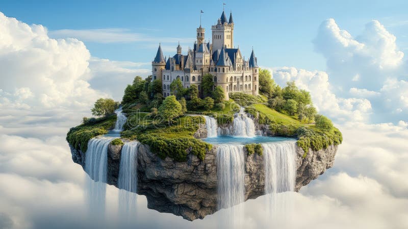 A Castle Floating in the Air with a Waterfall Coming Out of it, AI ...