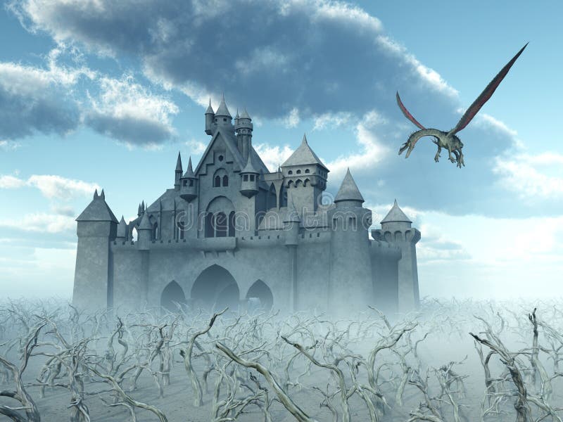 Castle and Flying Dragon stock illustration. Illustration of castle ...
