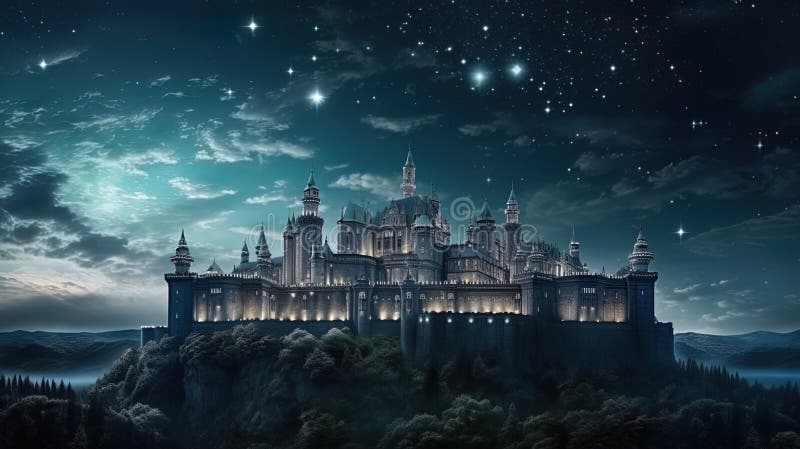 Castle in the Form of a Giant Constellation with High Pillars of Light ...