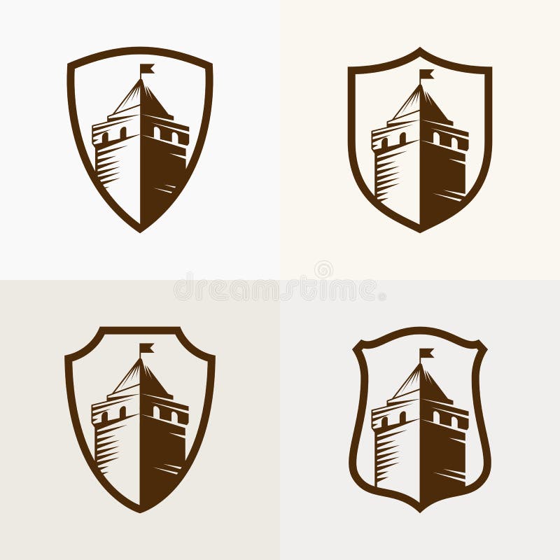 Castle Fortress on Shield, Vector Icon Illustration Stock Vector ...