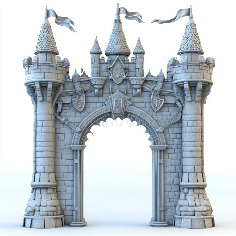 A Castle Gate with a Flag on it Stock Illustration - Illustration of ...