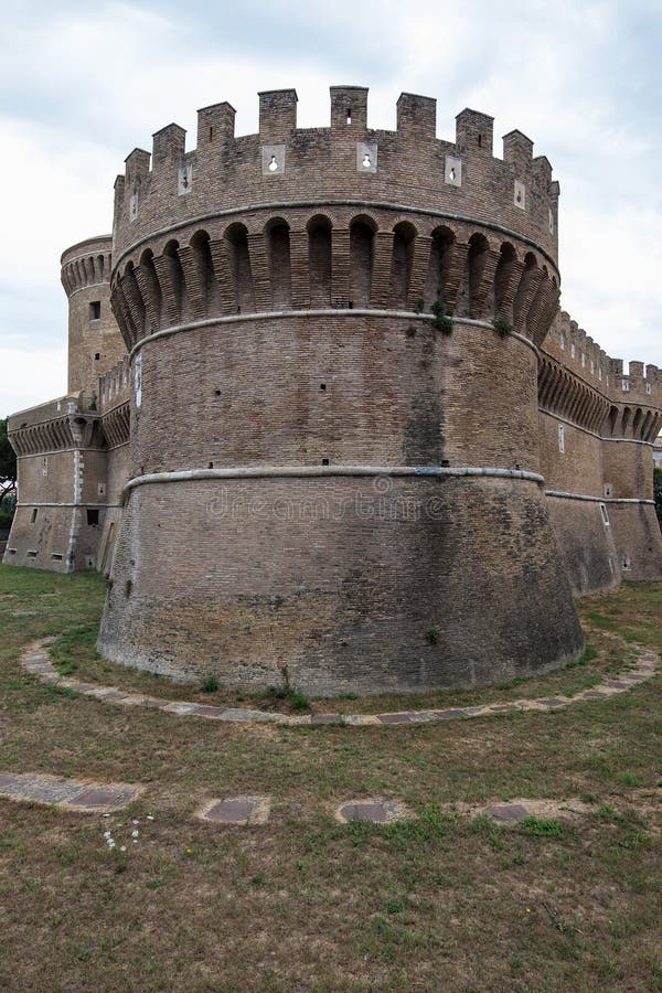 Castle of Giulio II in Ostia Antica Rome and Church Stock Photo - Image ...