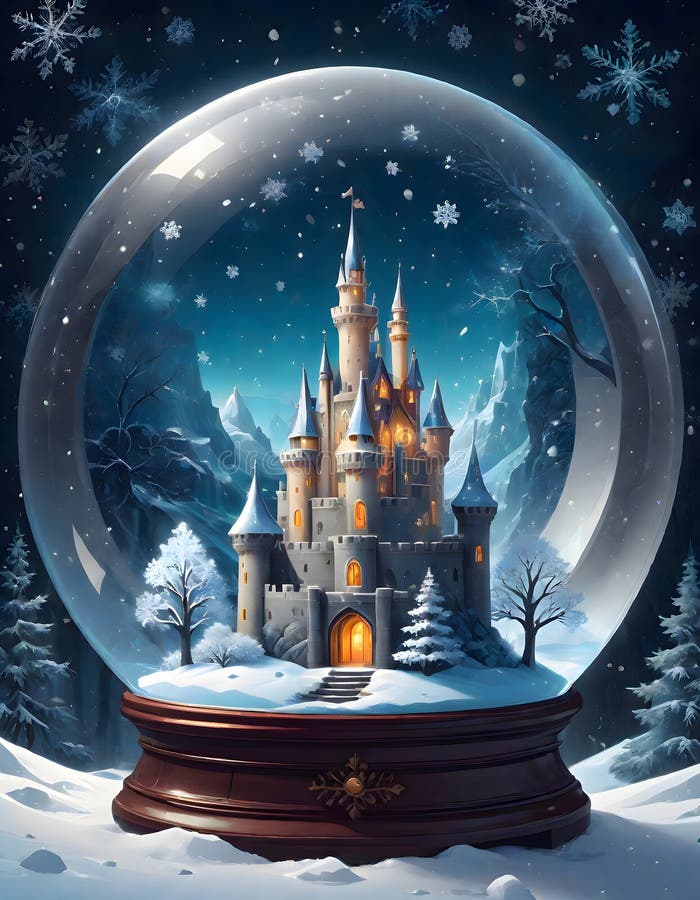 Castle in a Glass Snow Globe Amidst a Snowy Landscape, Generative AI ...
