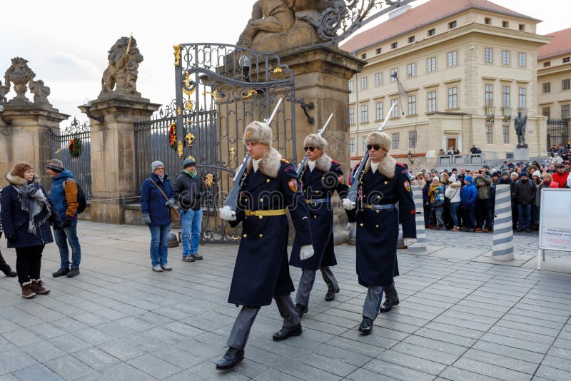 Castle Guard Marching for Changing of Guards in Front of Prague`s ...
