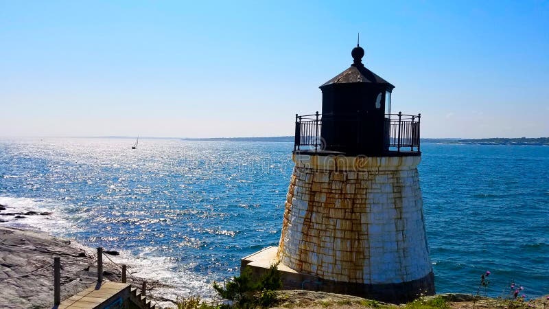 Castle Hill Lighthouse - Rhode Island Stock Image - Image of hill ...