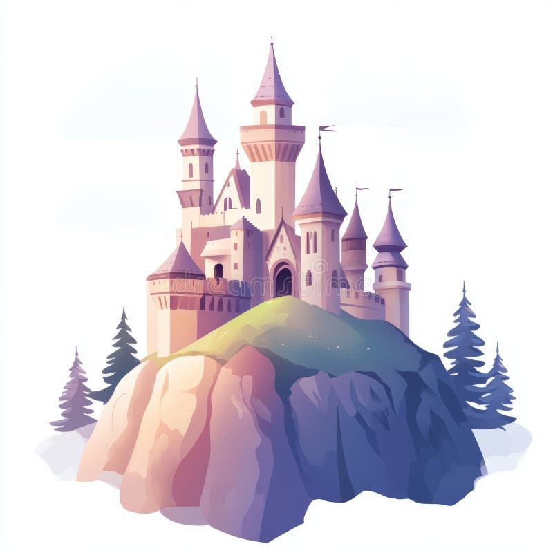 Castle is on a Hill with a Lush Green Hillside Stock Illustration ...