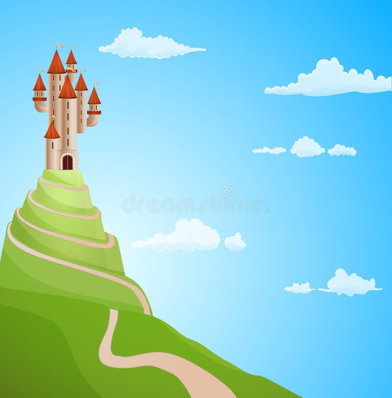 Cartoon Princess Castle on Hill with Path Vector Illustration Stock ...