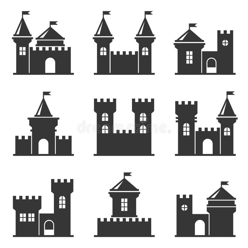 Castle Icon Set stock vector. Illustration of fortress - 95561454