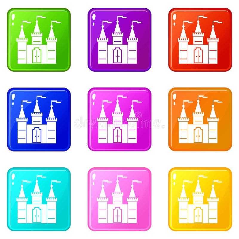 Castle icons 9 set stock vector. Illustration of building - 96143621