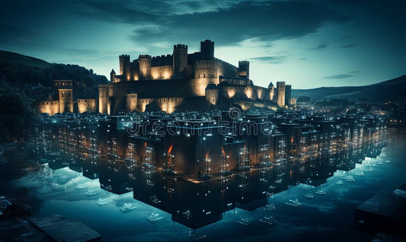 Castle Reflection in Night Waters Stock Image - Image of stars, moat ...