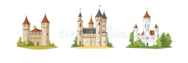 Castle Illustrations Featuring Three Distinct Designs, Showcasing ...