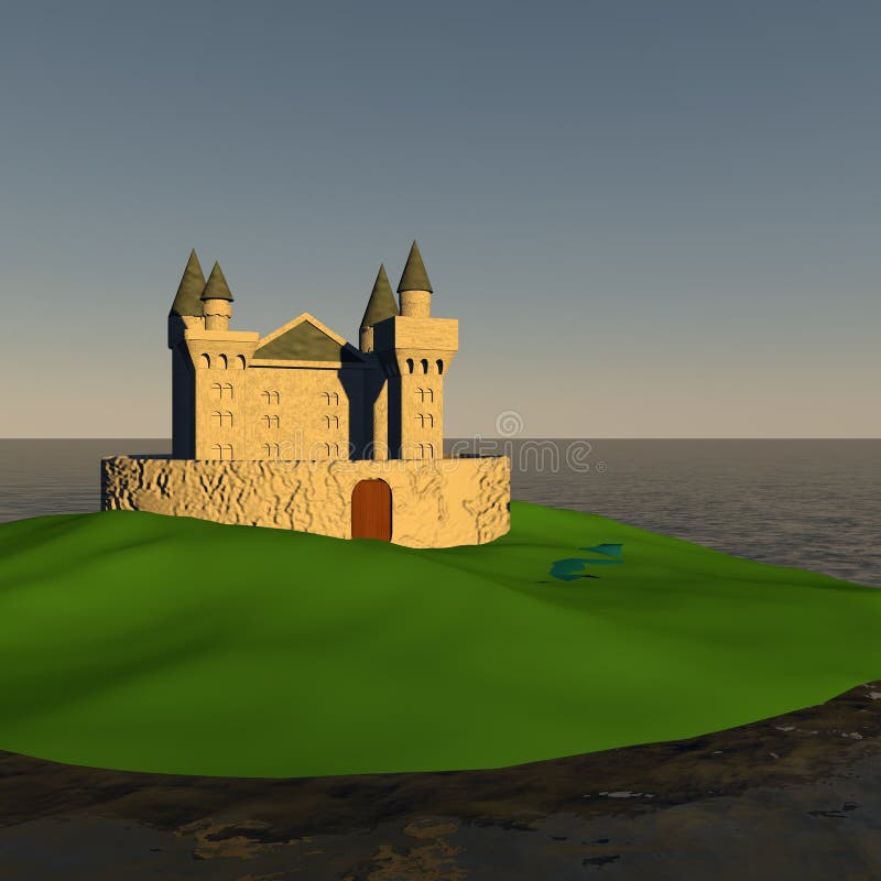 Castle on an island stock illustration. Illustration of fairytale ...