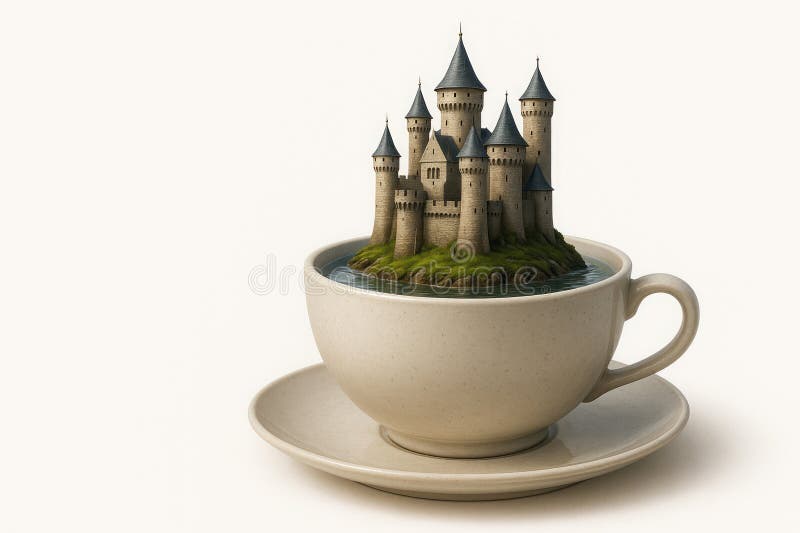 A Castle on an Island Inside a Tea Cup. Space for Text. Stock Image ...