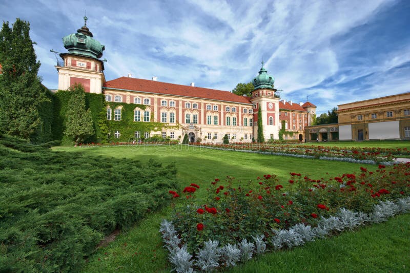Castle in Lancut stock image. Image of blue, lawn, clock - 62832257