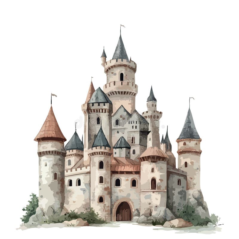 Castle with a Large Tower and a Small Tower. the Castle is White and ...