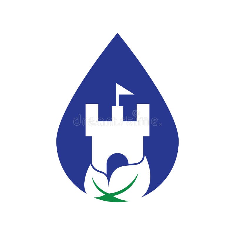 Castle with Leaf and Drop Icon Vector Logo. Stock Vector - Illustration ...
