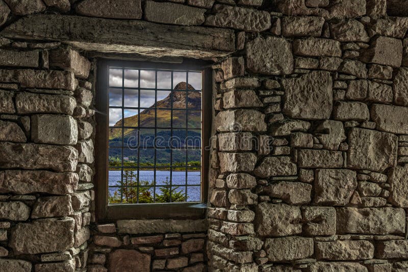 View To a Window in a Stone Wall Stock Image - Image of scottish ...