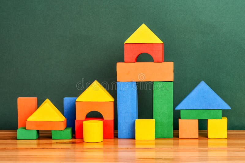 Castle Made from Wooden Toy Blocks on Blue Background Stock Image ...