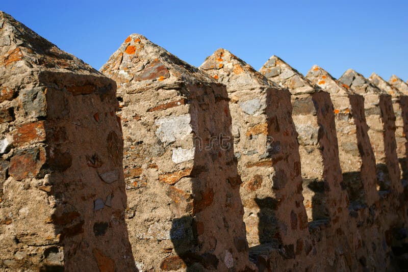Battlement with Merlons and Crenels Over Stone Wall at Avila Stock ...
