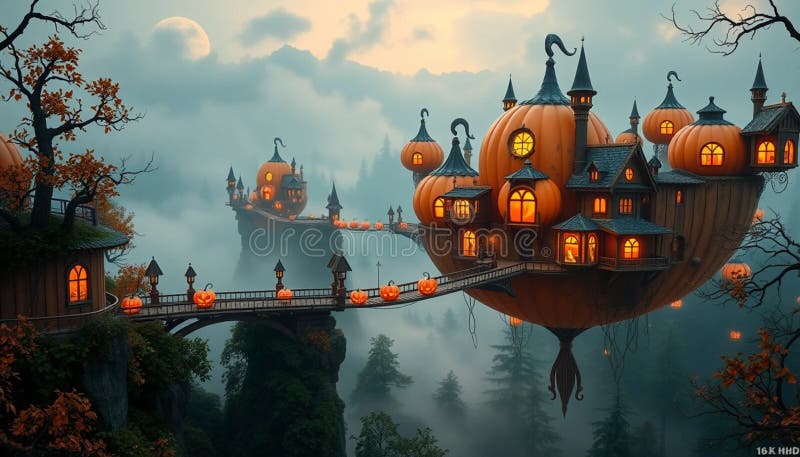 A Castle in the Middle of a Forest with Pumpkins on it Generated Stock ...