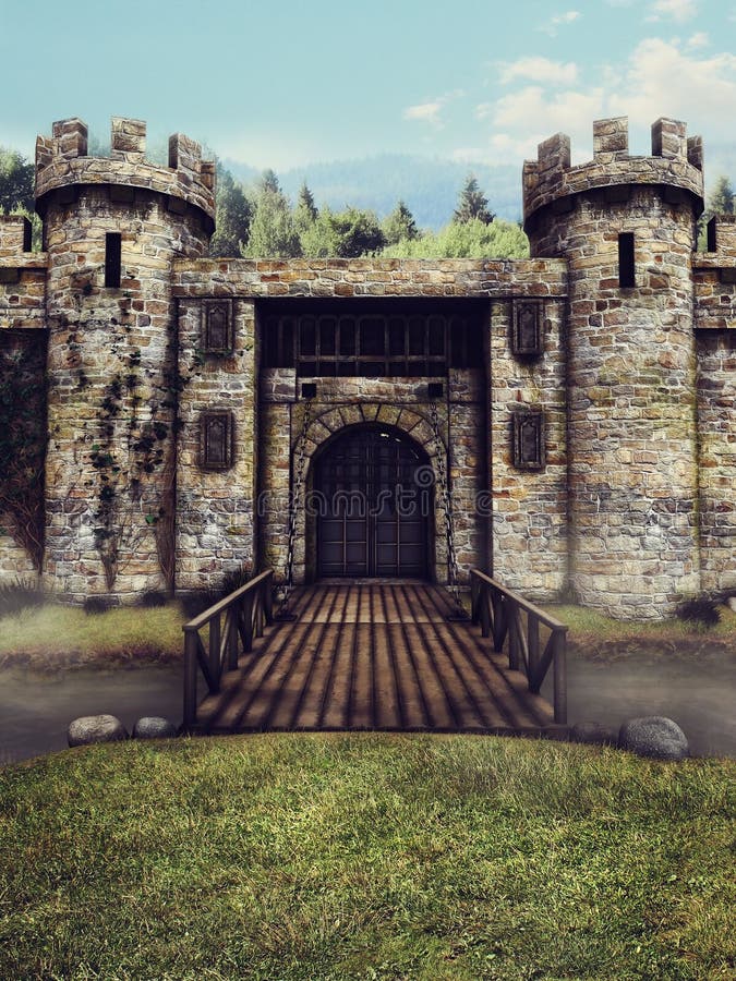 Castle moat and drawbridge stock illustration. Illustration of colorful ...