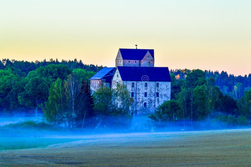 Castle in the morning fog stock image. Image of quiet - 73043153
