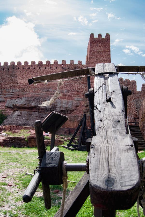 Castle on Mountain and Medieval Siege Weapons Stock Image - Image of ...