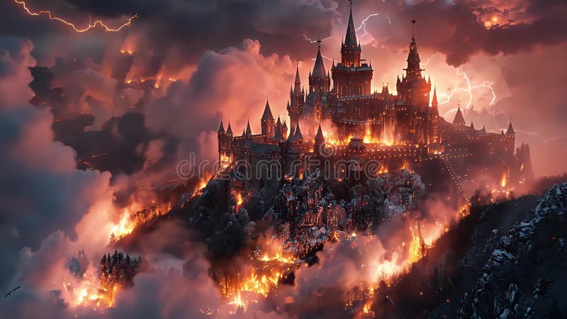 Castle in Flames stock footage. Video of peak, dark - 336390458