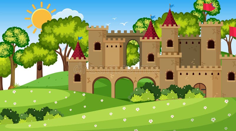 Castle in nature scene stock illustration. Illustration of background ...