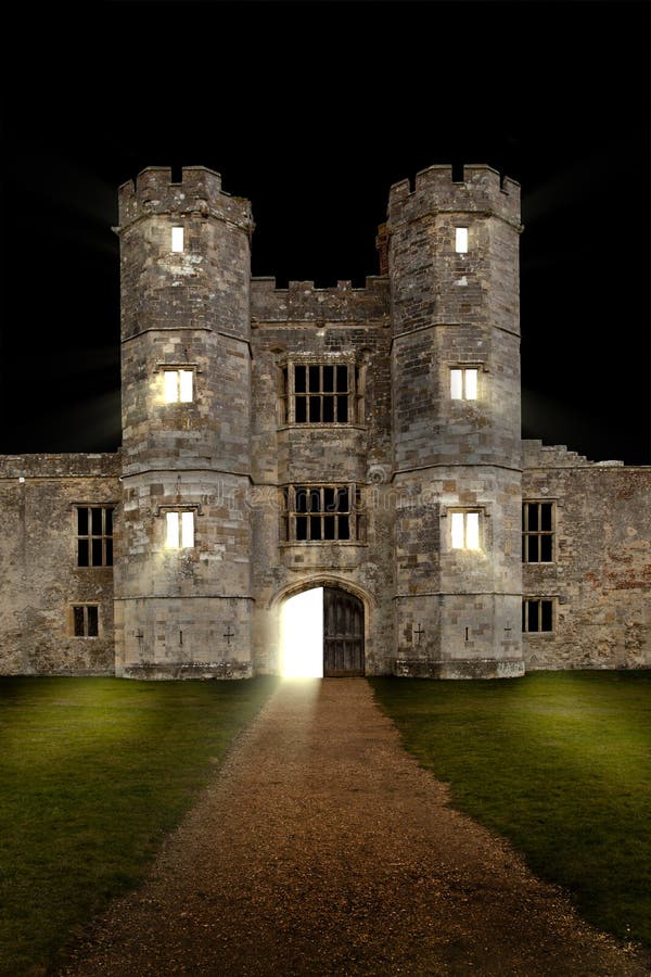Castle at night with moat stock image. Image of disturbing - 25614731