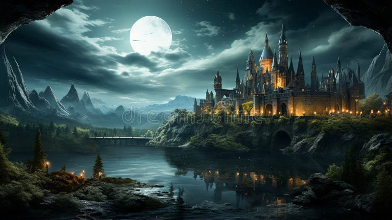 Castle and Night with Stars Night Landscape Close Up Stock Photo ...