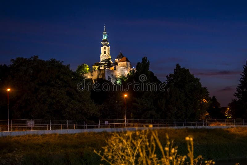 The Castle of Nitra at Night from the River Stock Photo - Image of ...