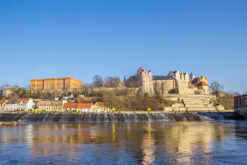 Castle and Old Houses on the Saale River in Bernburg Stock Image ...