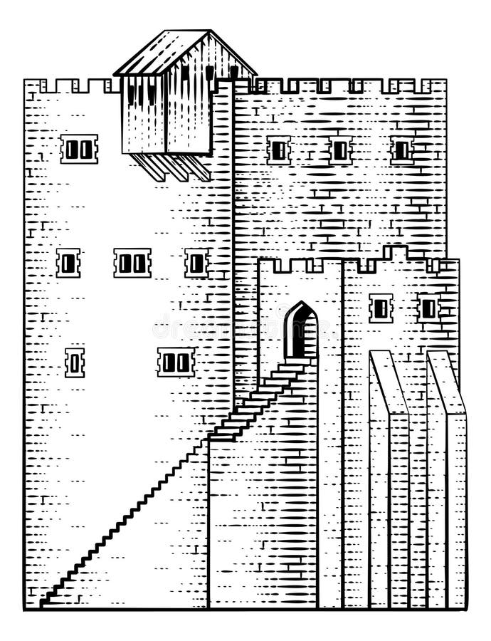 Castle Old Medieval Building Vintage Woodcut Style Stock Vector ...