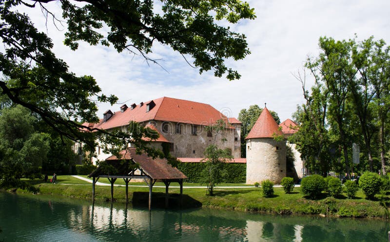 Castle Otocec and Emerald Green Krka River, Slovenia Stock Photo ...